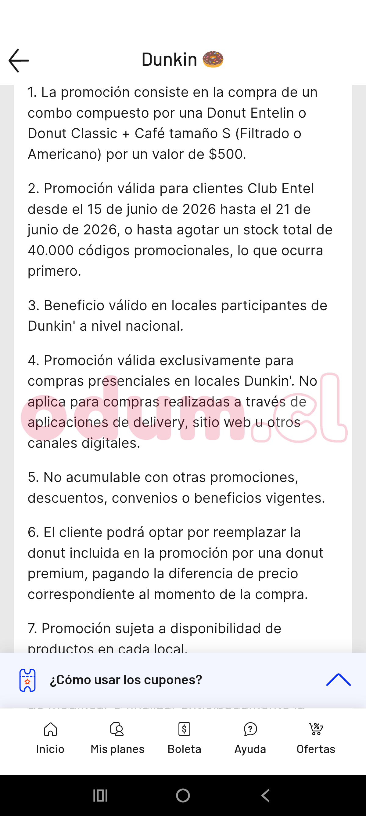 CUPONES🏷️ - Café + donut a $500 entel | odum.cl | Ofertas de Último Minuto